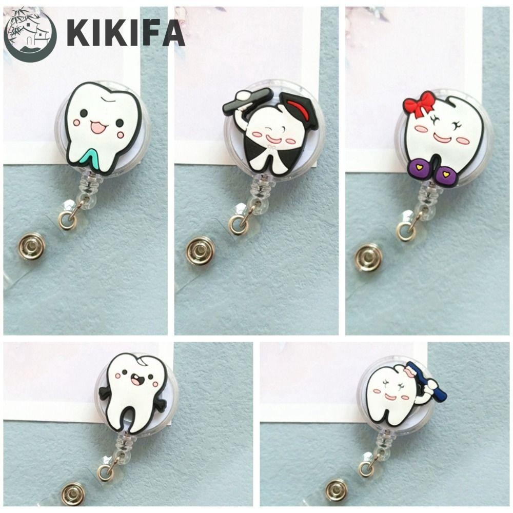 KIKIFA Retractable Badge Reel, Teeth Shape Name Tag Teeth Badge Holder ...