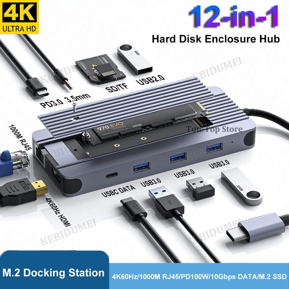 12-in-1 M.2 SSD Enclosure Docking Station USB C HUB TYPE C to HDMI ...