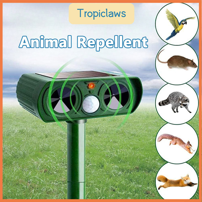 Solar-powered Ultrasonic Animal Repellent Outdoor Bird Cat Snake Fox ...