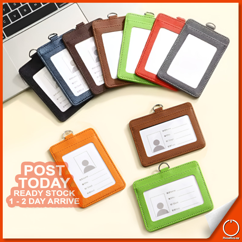 𝐀𝐊𝐒𝐄𝐒 𝐌𝐔𝐃𝐀𝐇 PU Leather 2-Sided ID Badge Holder Vertical Horizontal Name ...