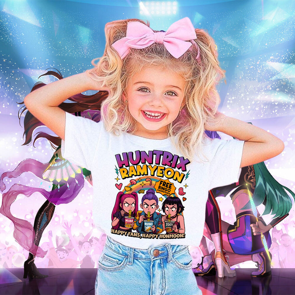 Kpop Demon Hunters T-Shirt Demon Hunters Mira Pattern Print Children Round Neck Tee Shirt Girls ...