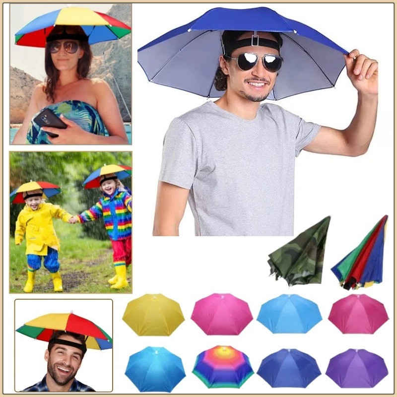 69/77/95cm Head-Mounted Foldable Umbrella Cap Shade Hat Outdoor ...