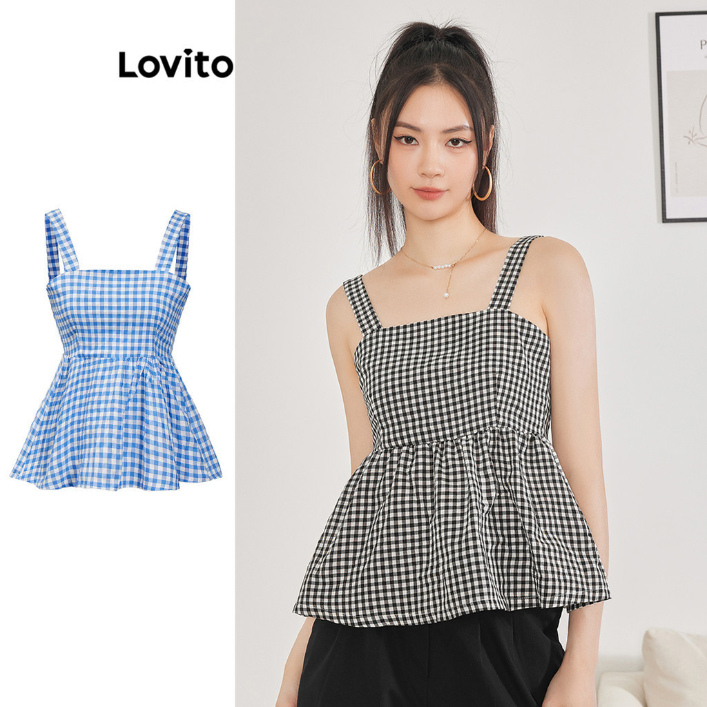 Lovito Casual Plaid Tie Back Bow Back Tank Top for Women L62ED054 ...