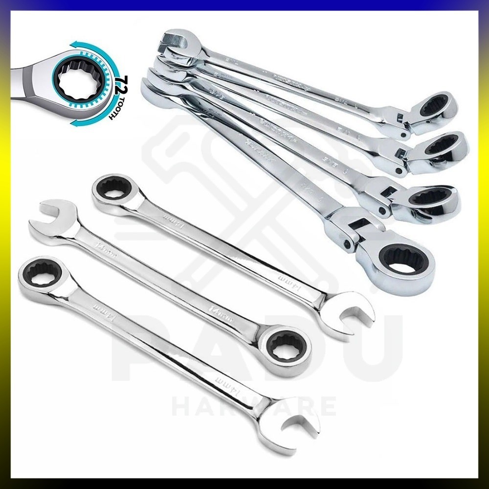 1pcs CR-V Fixed or Flexible Head Ratchet Combination Wrench Common Ring ...