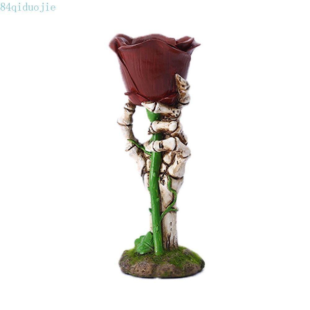 QIDUOJIE Skull Candle Holders, Gothic Style Rose Flower Skeleton Hand ...