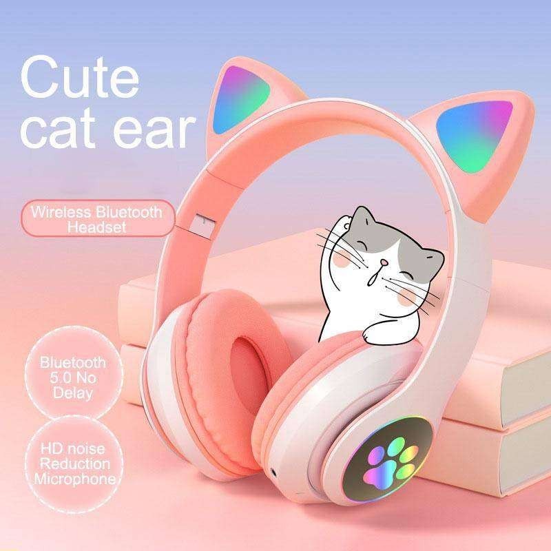 Cat Ear Headphone RGB LED Light Bluetooth Cat Headphones Extra Bass Cat ...