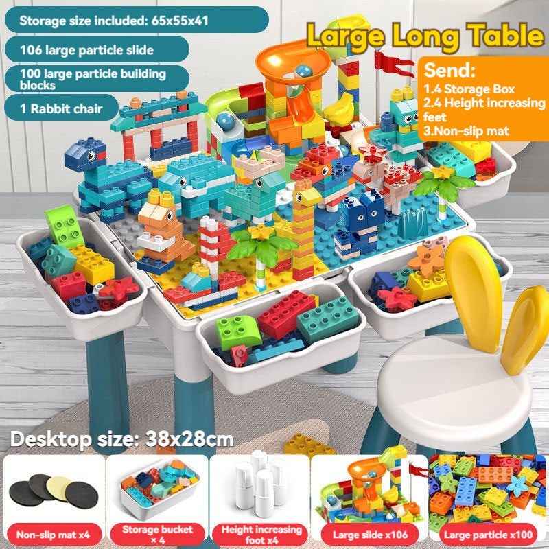 Kids Multi-Function Building Blocks Table Learning Playing Study Drawing Compatible Duplo meja ...