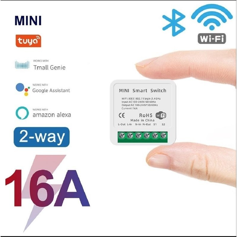 16A 20A Tuya WiFi Mini DIY Smart Switch 2 Way Control Smart Home Automation Module Via Alexa ...