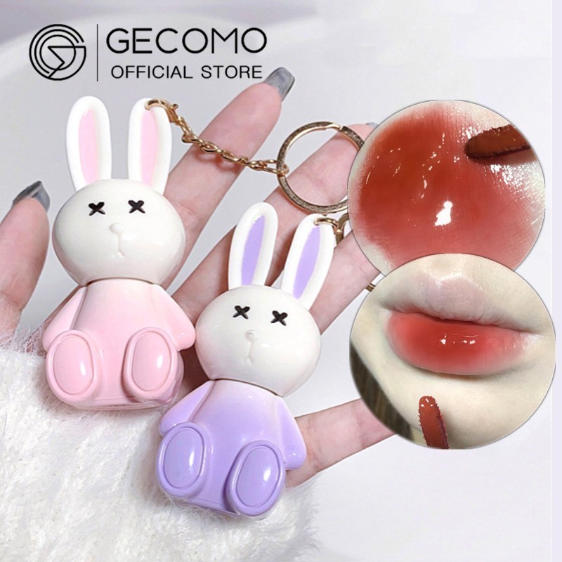 GECOMO Cute Bunny Lip Glaze, Moisturizing Lips Water Mirror Lip Gloss ...