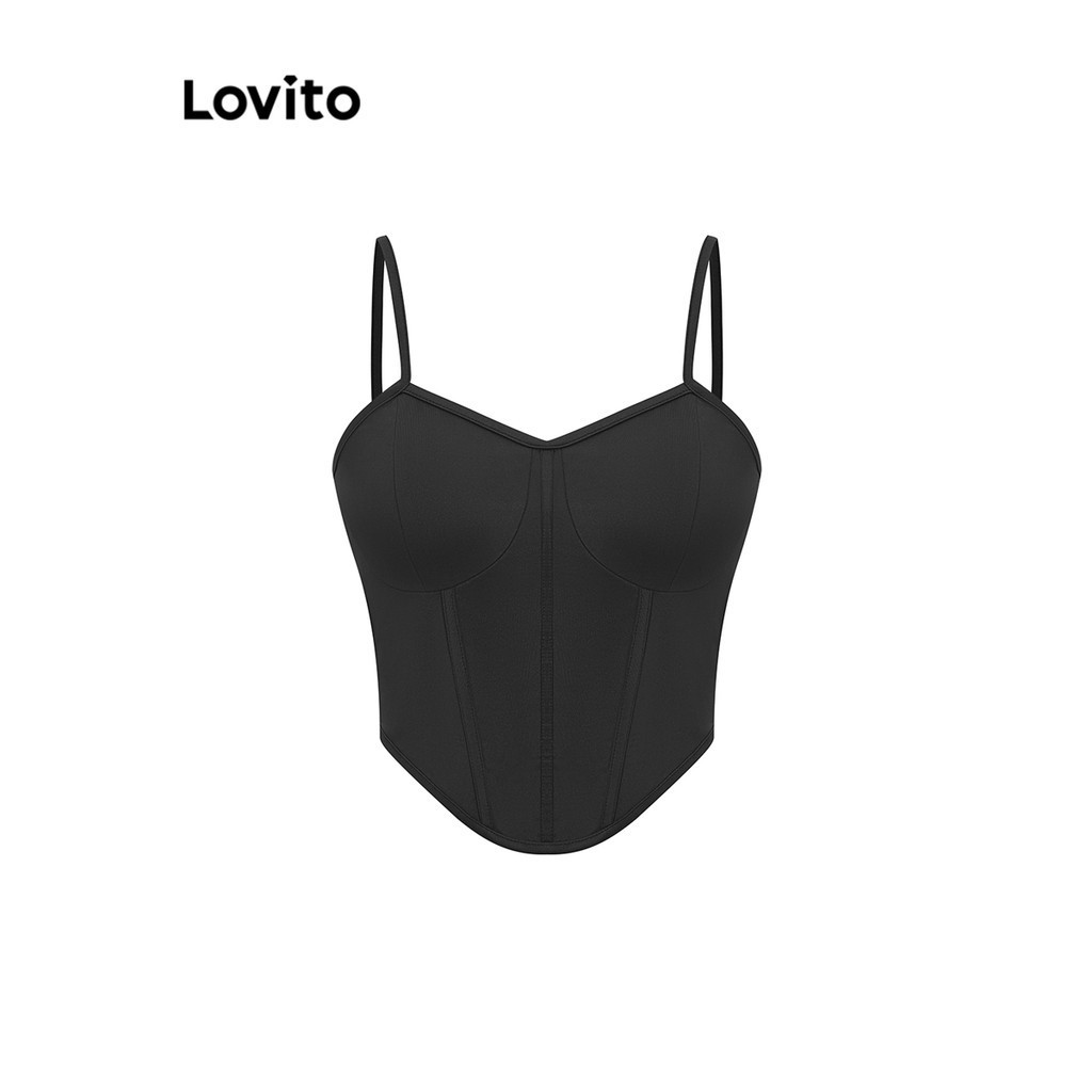 Lovito Elegant Plain Structure Line Breast Cup Tank Top for Women ...