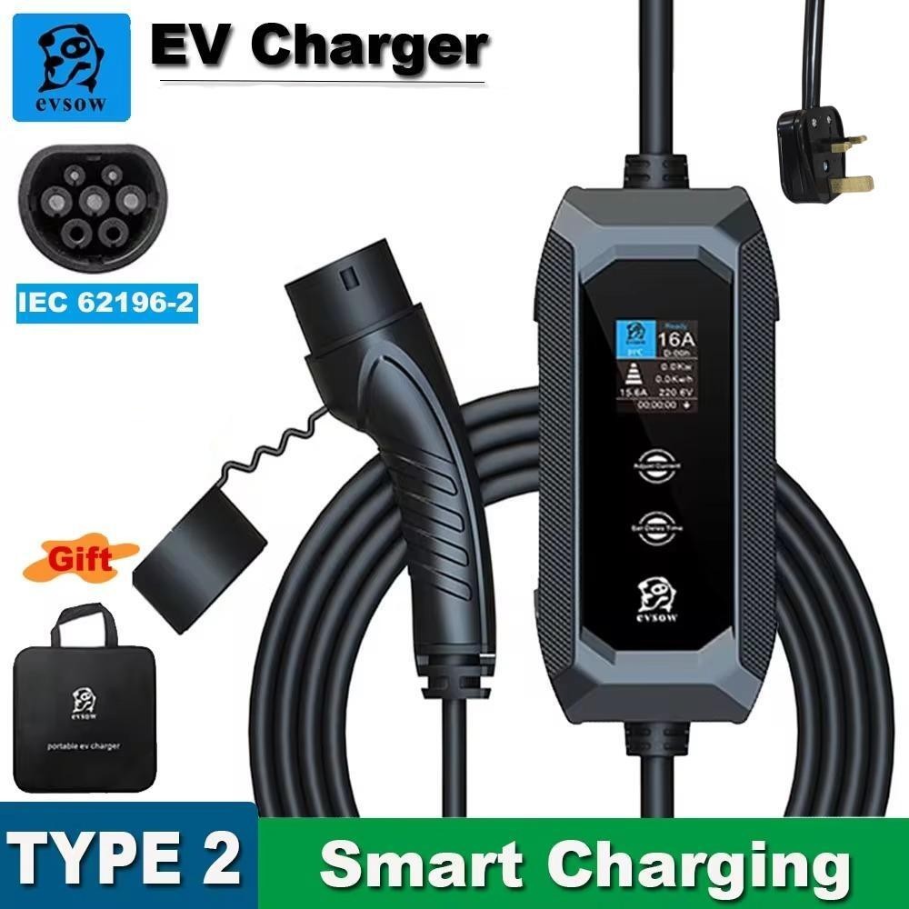 evsow Type 2 EV Charger 16A 3.5Kw Portable Electric Car Charger With 3 ...