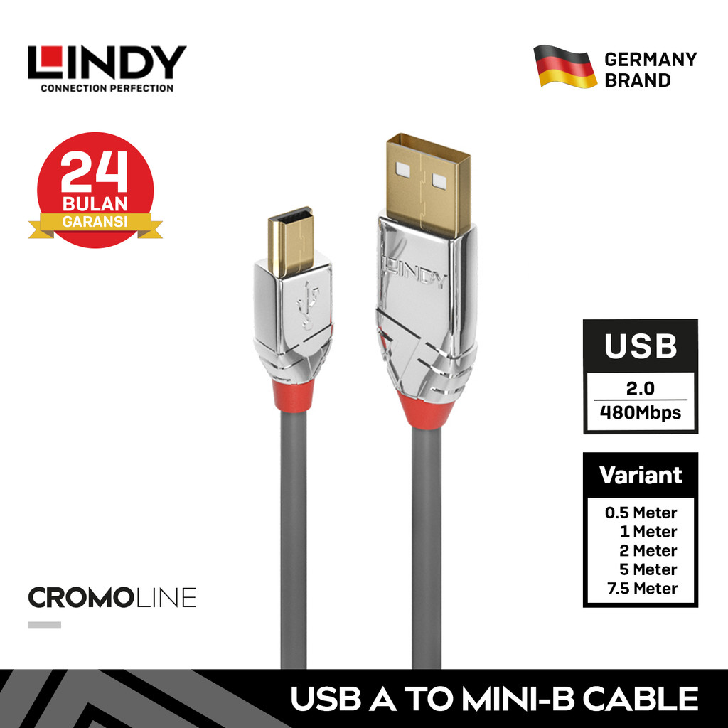 Lindy USB 2.0 Cable Type A Male to Mini-B Cable Gold Plated | Shopee ...