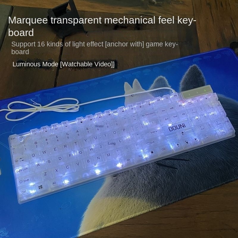 Crystal White Light Keyboard Mechanical Feel Marquee Eating Chicken ...