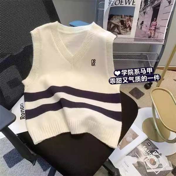 Women Vest Knitted Rompi rajutan V-neck gaya kolej versi Korea, rompi ...