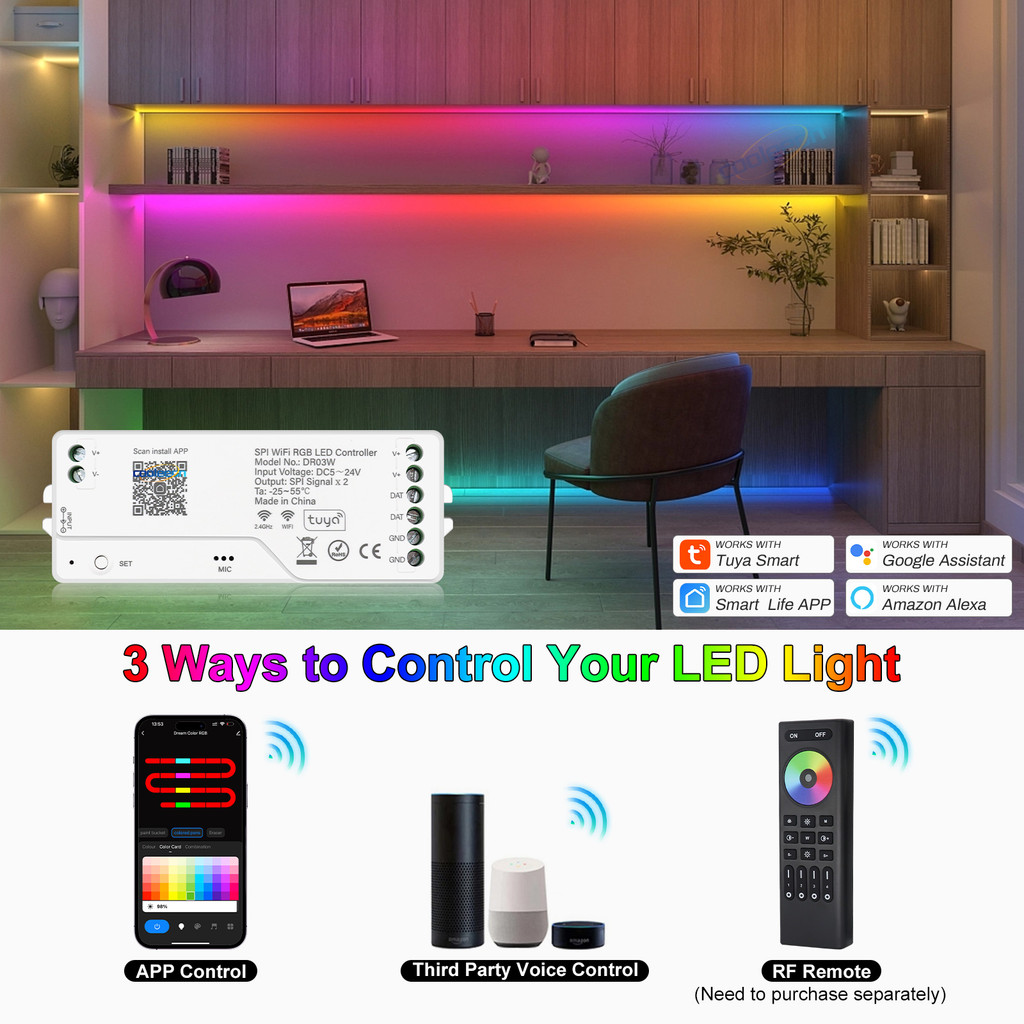 RGBWIC LED Controller Tuya Wifi Addressable LED Dimmer SPI LED ...
