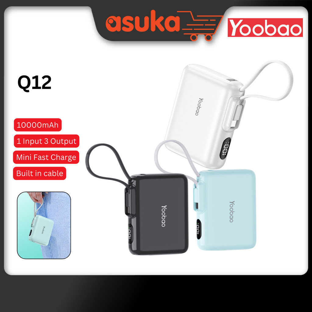 Yoobao Q12 10000mAH Fast Charging Mini Power Bank Built-in Type C Cable (PD 20W/ QC 3.0/ SPC ...