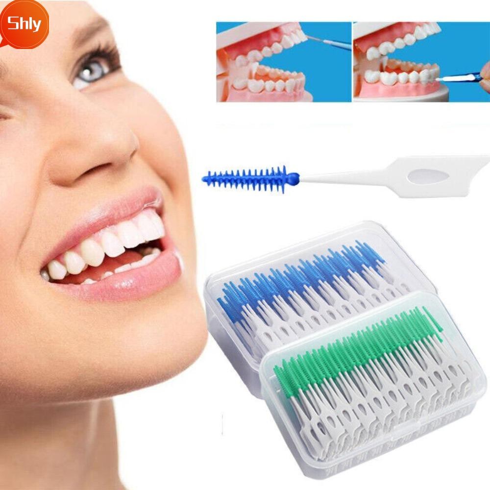 SHLY 160pcs/box Silicagel Interdental brush, Blue/Green Soft Floss Pick ...