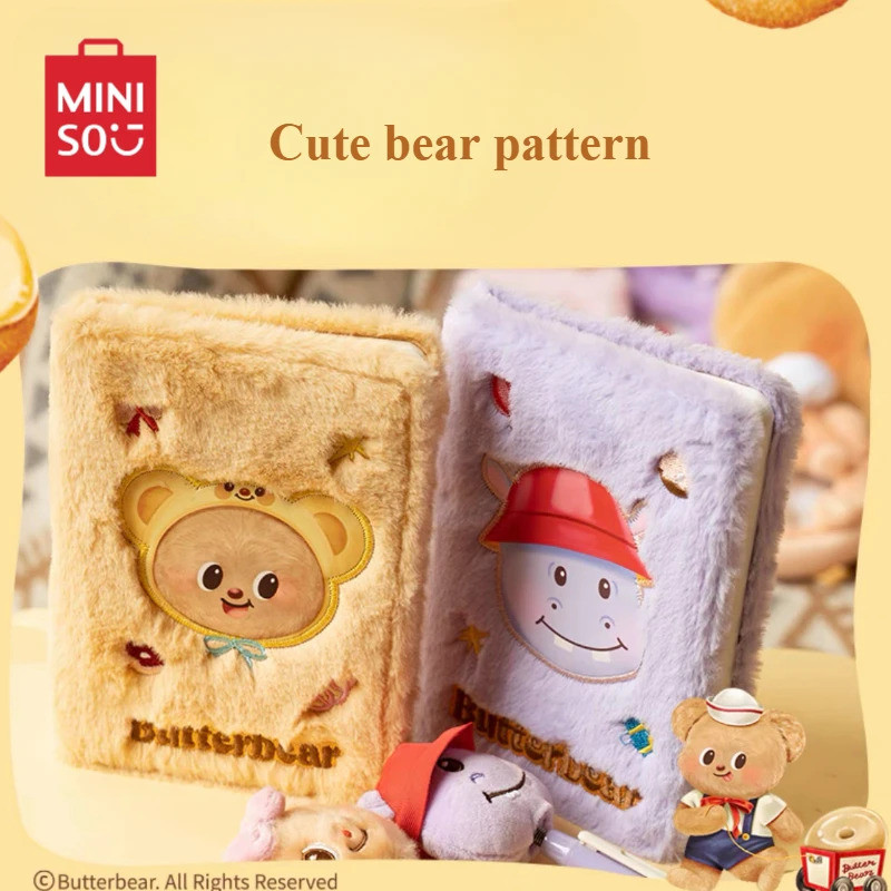 Miniso DELI Plush Hardcover Butterbear Diary Handbook Portable Notebook ...