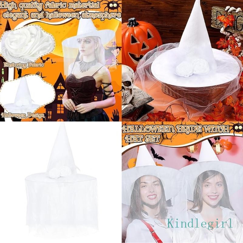 DLAY Scary Bride Witch Hat with Veil Halloween Costume Witch Hat ...