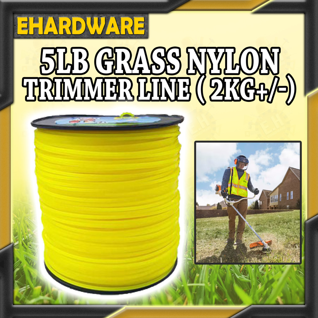 TALI RUMPUT 5LB (2KG +/-) Yellow Nylon Trimmer Line Grass Cutter 2.7mm (Square Cut) ,NYLON ...