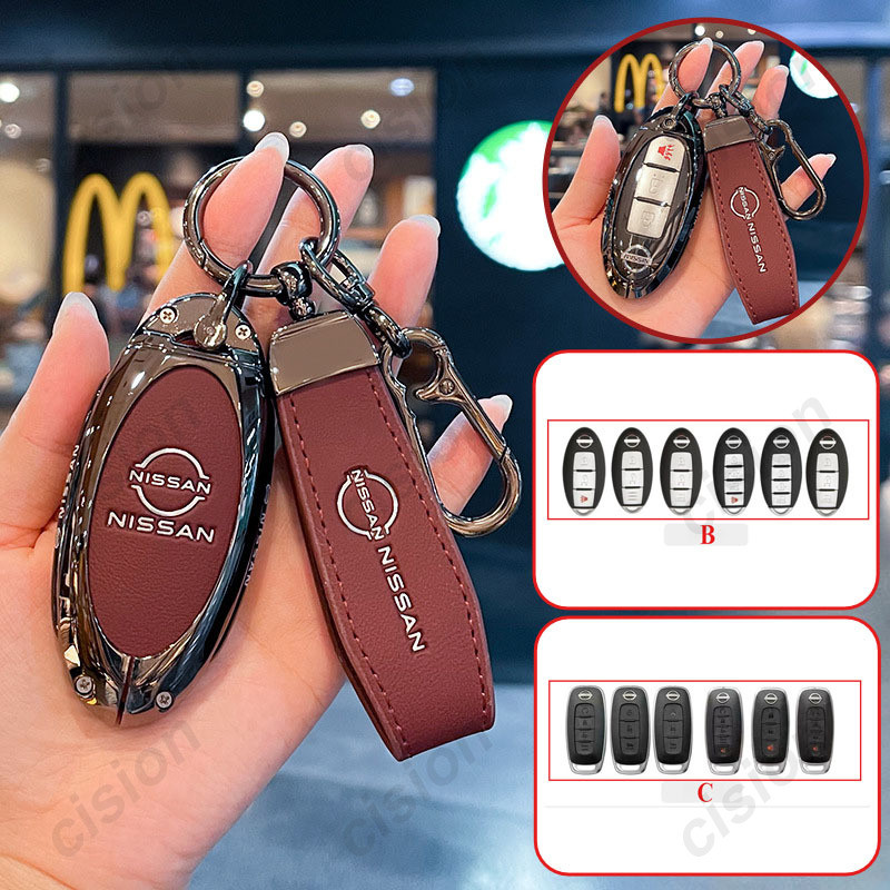 Genuine Leather Zinc Alloy Smart Remote Car Key Fob Case Cover Shell ...