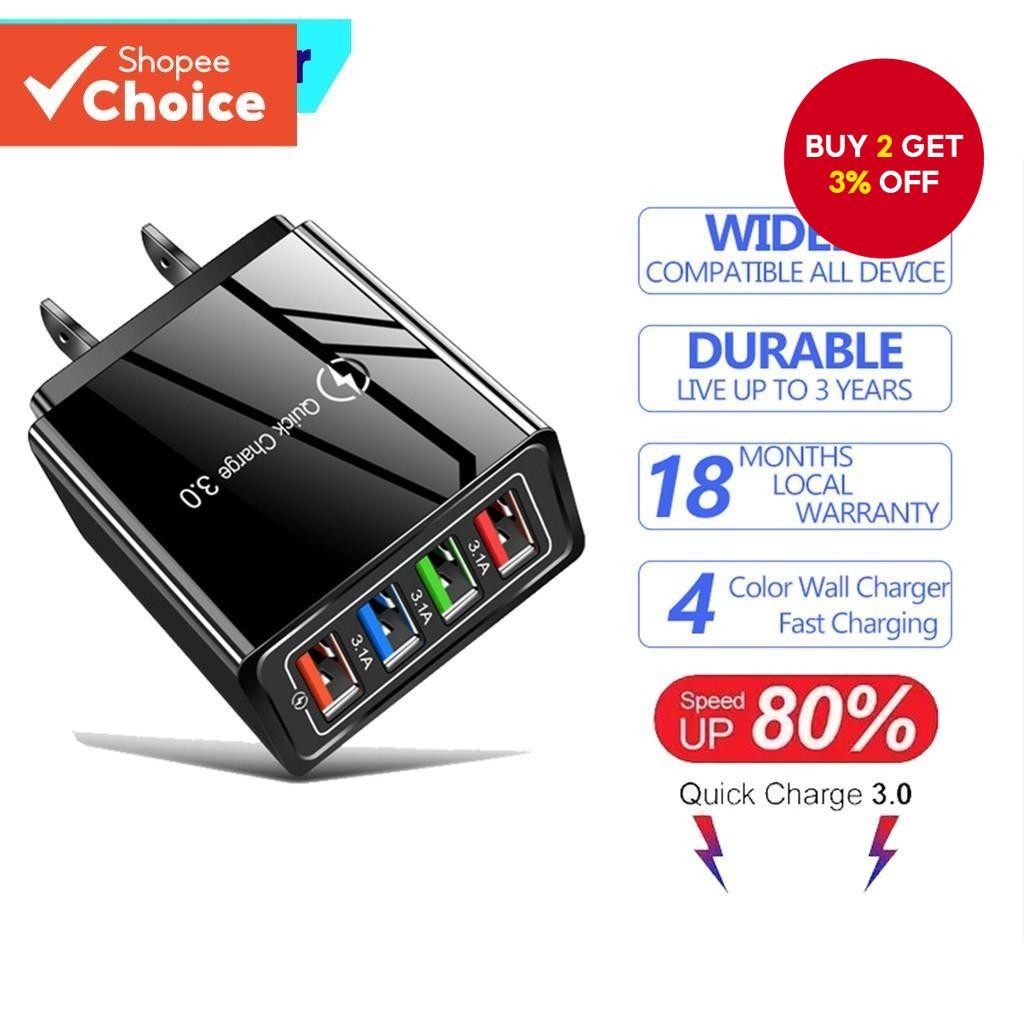 Qualcomm 3.0 & 35W Accessories Orig 4USB Color Wall Charger Fast Charging 3.1A Travel Charger ...