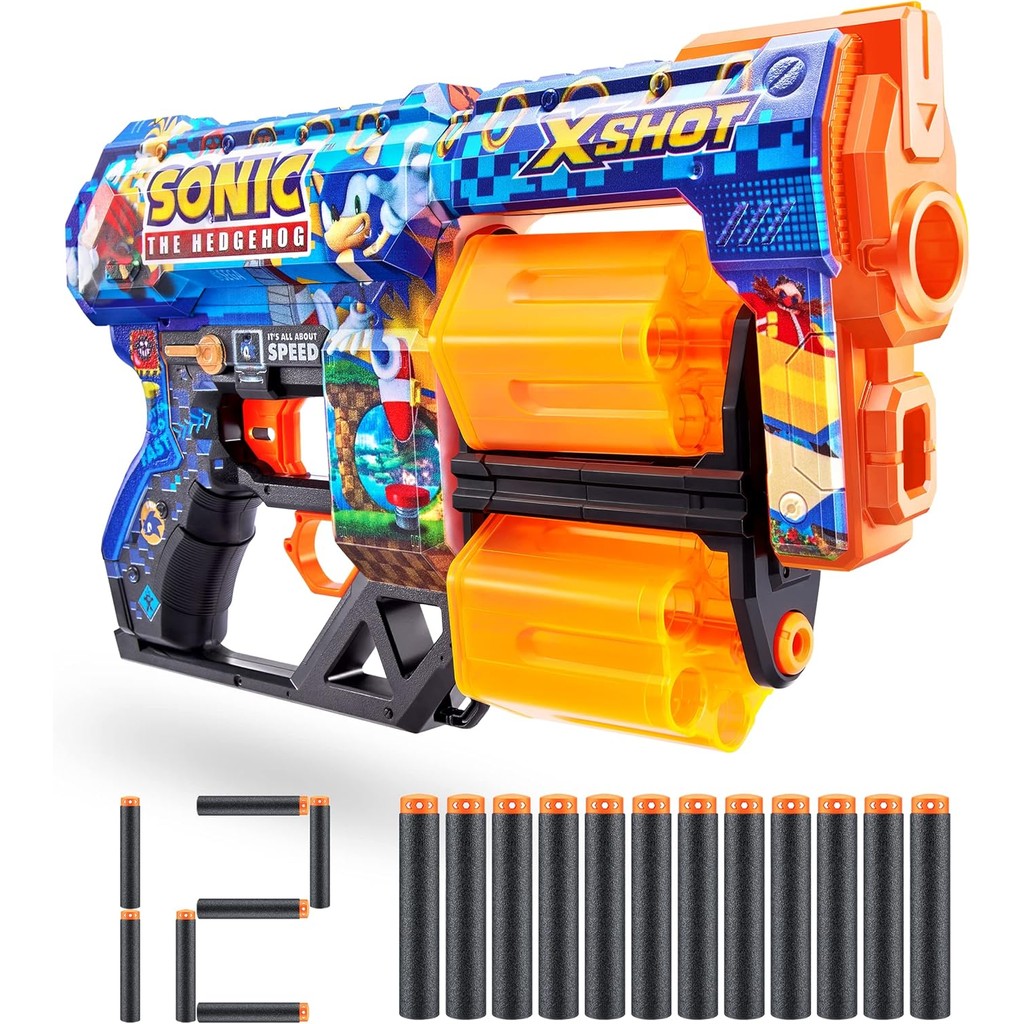XSHOT Skins Dread Foam Dart Blaster (12 Dart) oleh ZURU x Sonic The ...