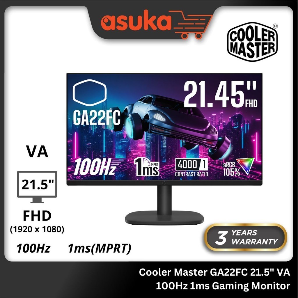 Cooler Master GA22FC 21.5" VA 100Hz 1ms Gaming Monitor (VGA/ HDMI ...