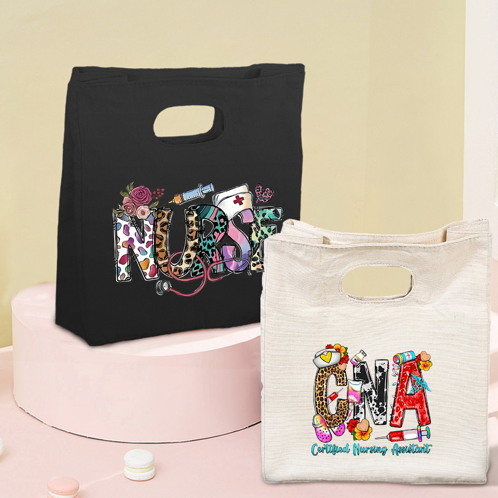 Nurse Print Lunch Bag Tote Portable Insulated Box Storage CNA Nurse ...