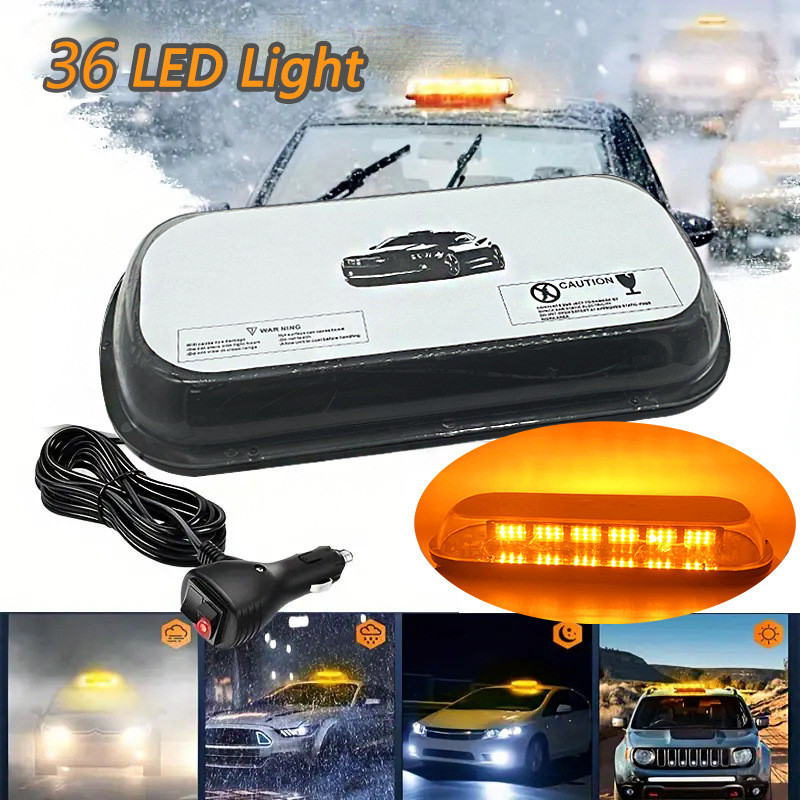 12 Lights LED Roof Double Row Color-changing Warning Light Car Magnetic ...