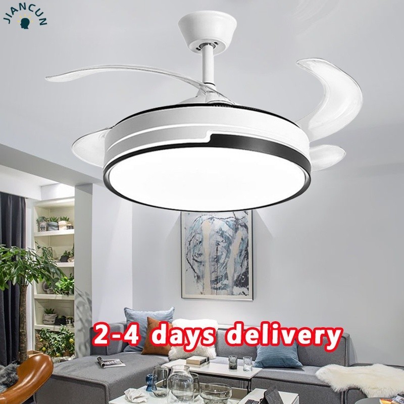 JIANCUN Inverter Fan Light Invisible Fan Chandelier Simple Living Room ...