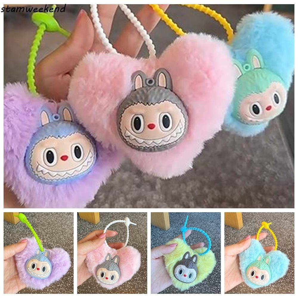 STAMWEEKEND 4 Colors Labubu Keyrings, Popmart Bunny Labubu Keychains ...
