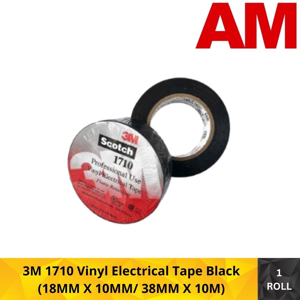 3M 1710 Vinyl Electrical Tape Black (18MM X 10M/ 38MM X 10M) | Shopee ...