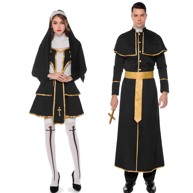 Halloween Adult Costume Priest Nun COS Couple Costume Priest Role ...
