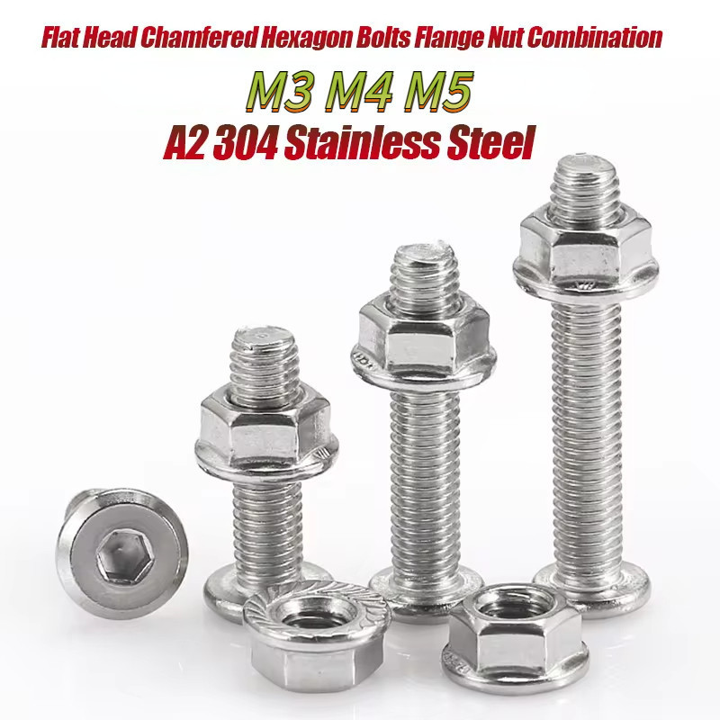 M3 M4 M5 304 Stainless Steel Flat Head Chamfered Hexagon Bolts Flange ...