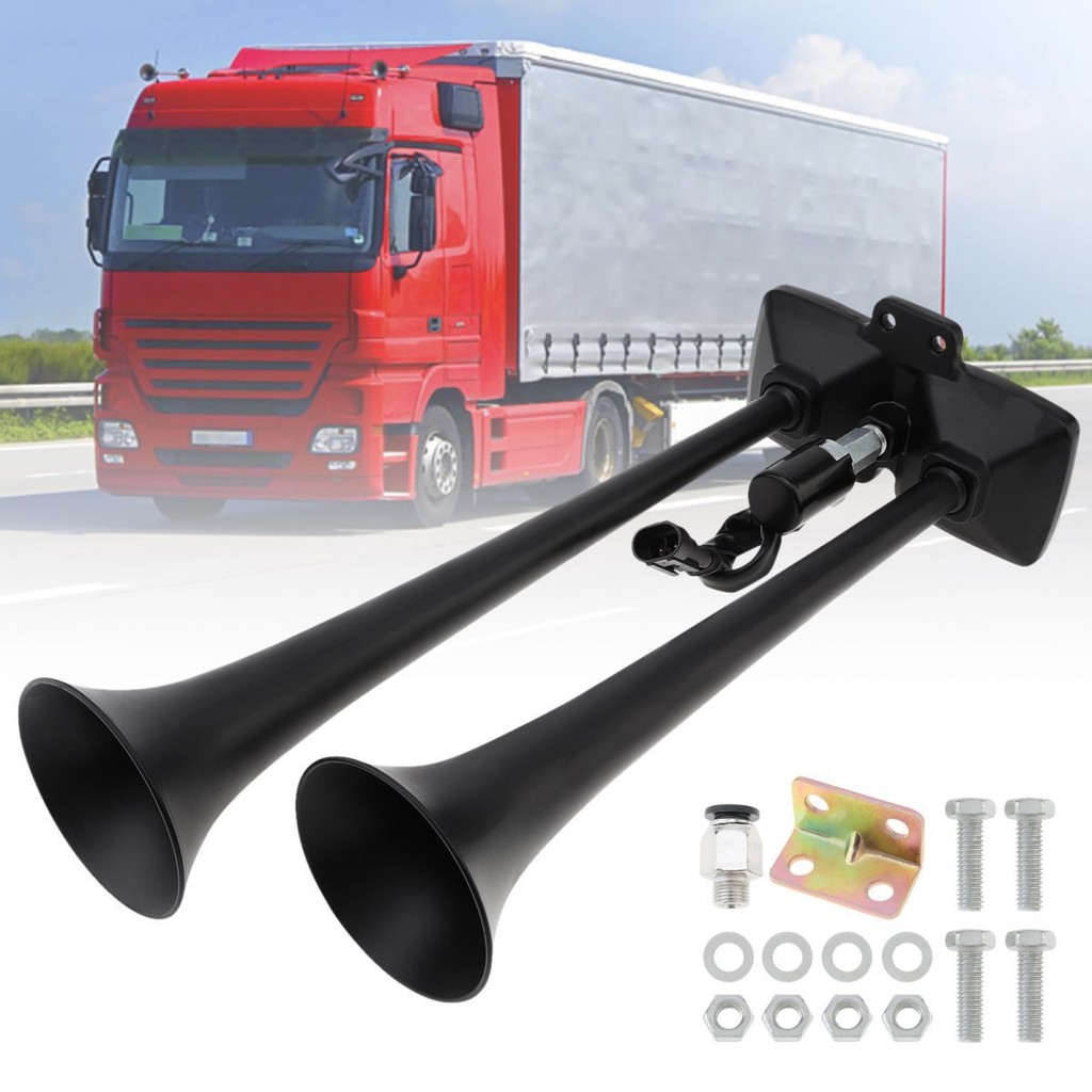 24V Super Loud 300dB Zinc Alloy Dual Trumpet Air Horn Black Modify High ...