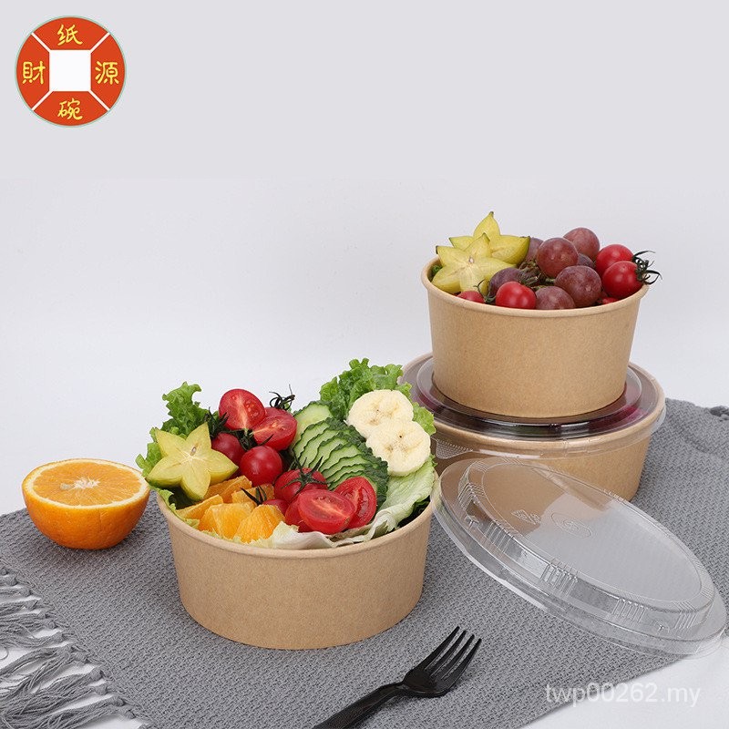 Guna sekali Kraft Paper Bowl Takeaway kotak pembungkusan Round Soup ...