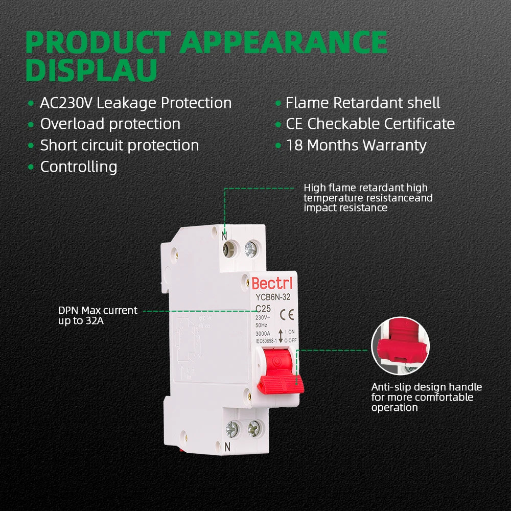 MCB YCB6N-32 1P+N Miniature Circuit Breaker Home Circuit Air Switch ...