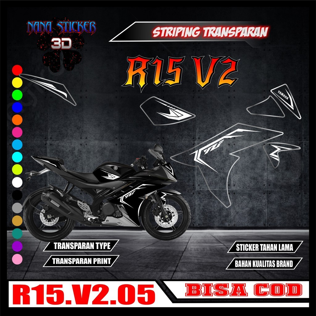 Transparent Striping YAMAHA R15 V2 Variation Of Sticker list body ...