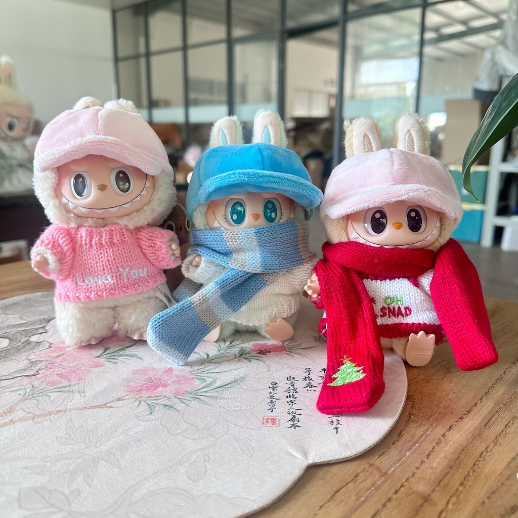 LABUBU POP MART V1/V2 17cmPlush Doll Pendant Scarf Sweater Hat Suit ...