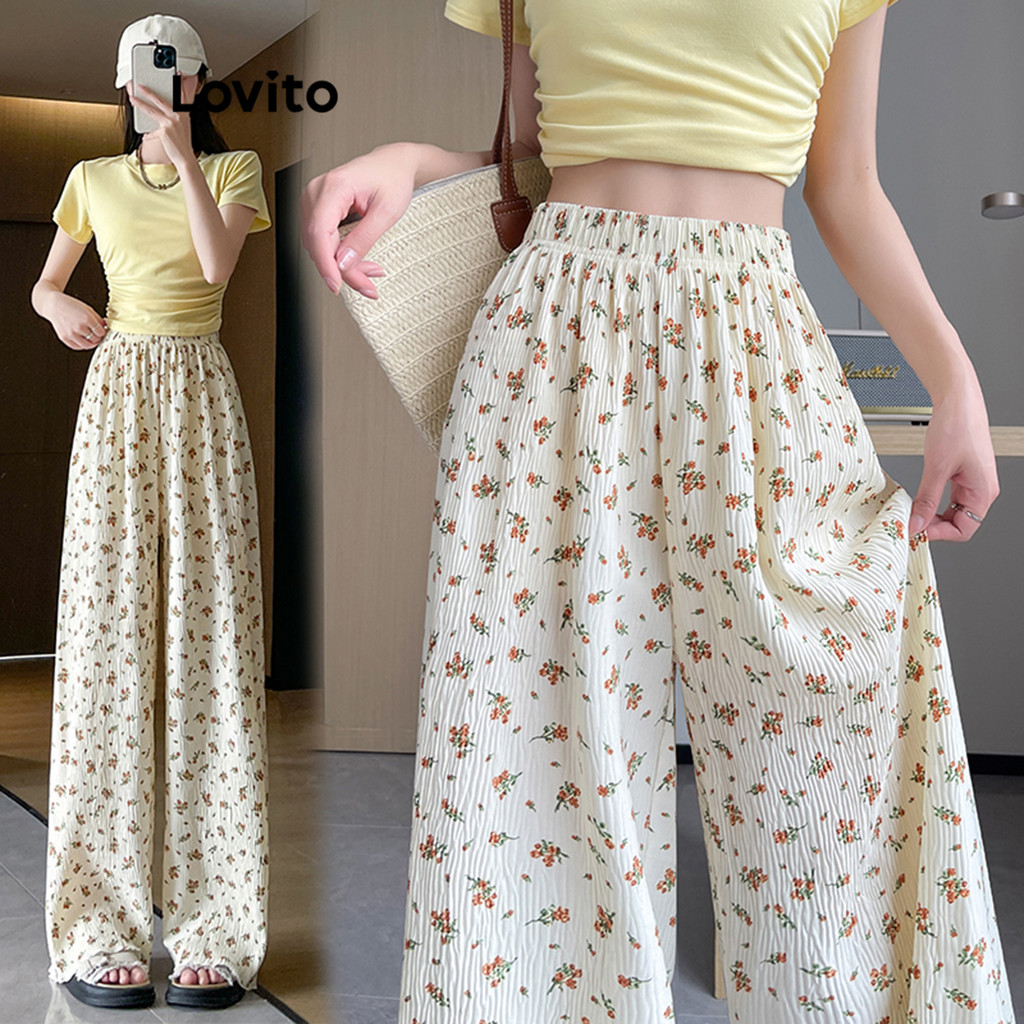 Lovito Casual Ditsy Floral Pattern Pants for Women LNA67349 | Shopee ...
