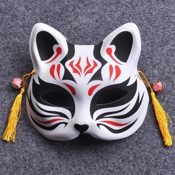Musang yang dilukis dengan tangan topeng separuh muka kucing anime dua ...