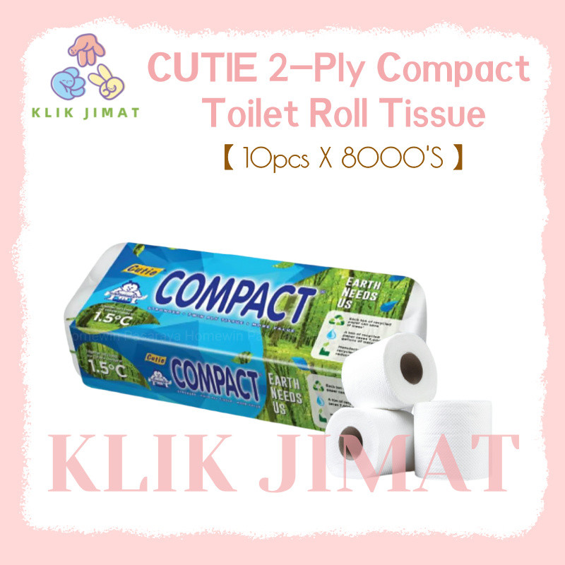 READY STOCK!!! CUTIE 2-Ply Compact Toilet Roll Tissue (10pcs X 8000'S) | Shopee Malaysia