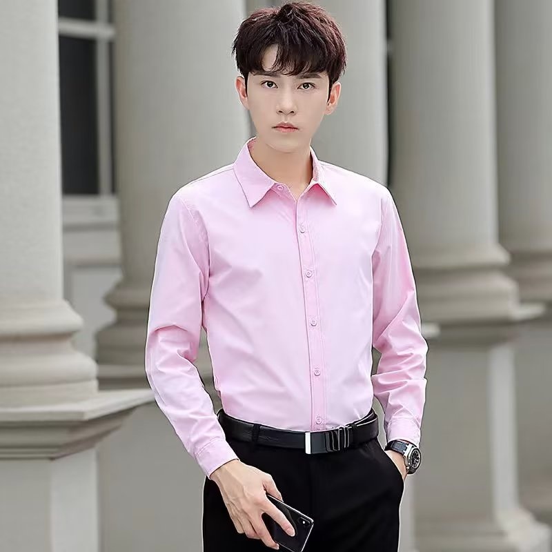 Solid Color Long-Sleeved Shirt Men's Non-Ironing Business Formal Wear ...