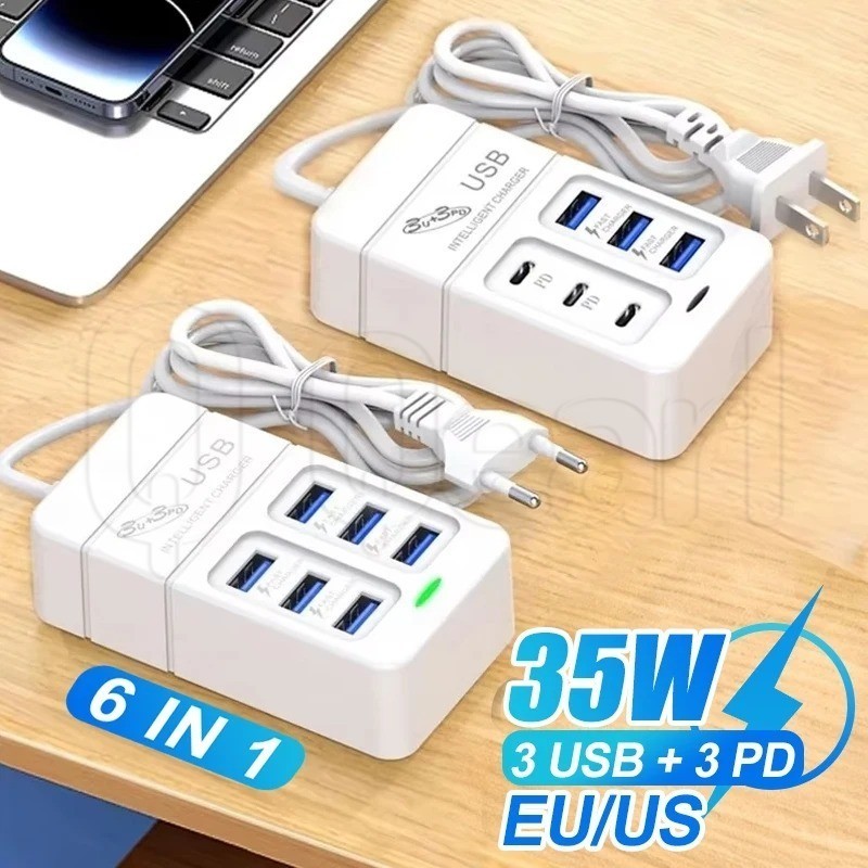 35W Multiport USB Charger Socket - Type C Fast Charging - PD Type Quick Charge Socket - EU US ...