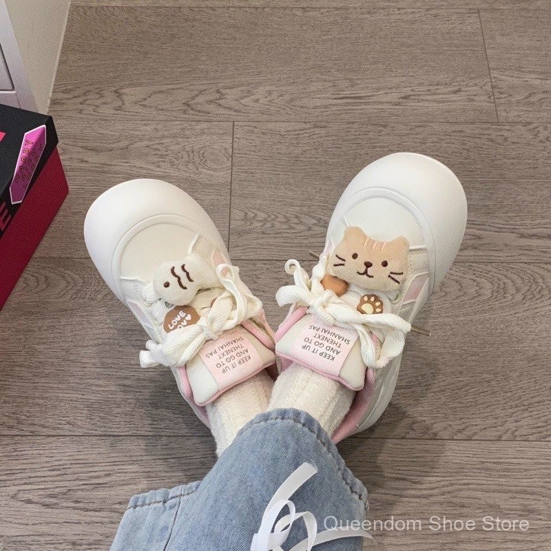 Kasut santai gaya retro rekaan kucing comel bersaiz besar trend terkini ...