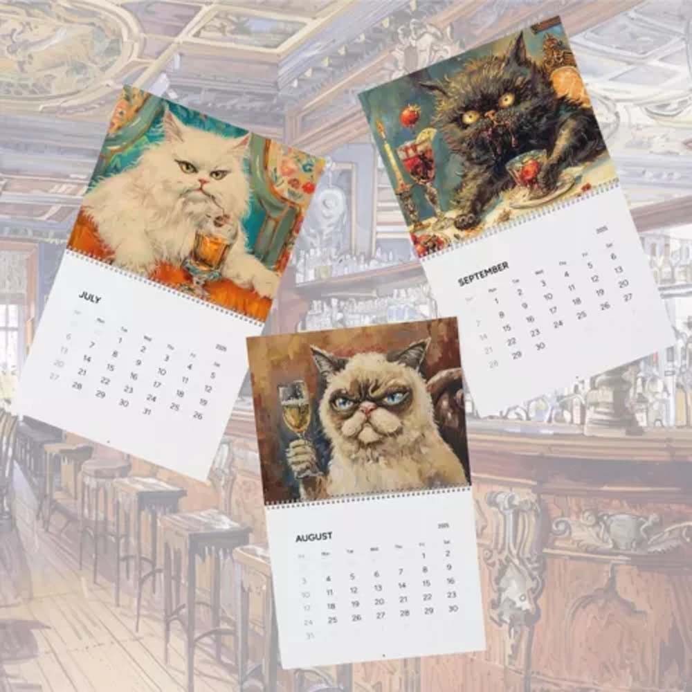 2025 Wall Calendars, Funny Drunk Cats Calendar 2025 for Cat Lover ...
