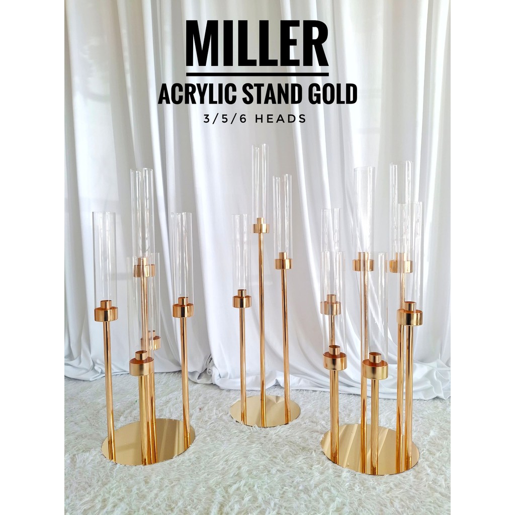 3/5/6 Head Miller Arcylic Stand Gold Wedding Props Dining Table ...