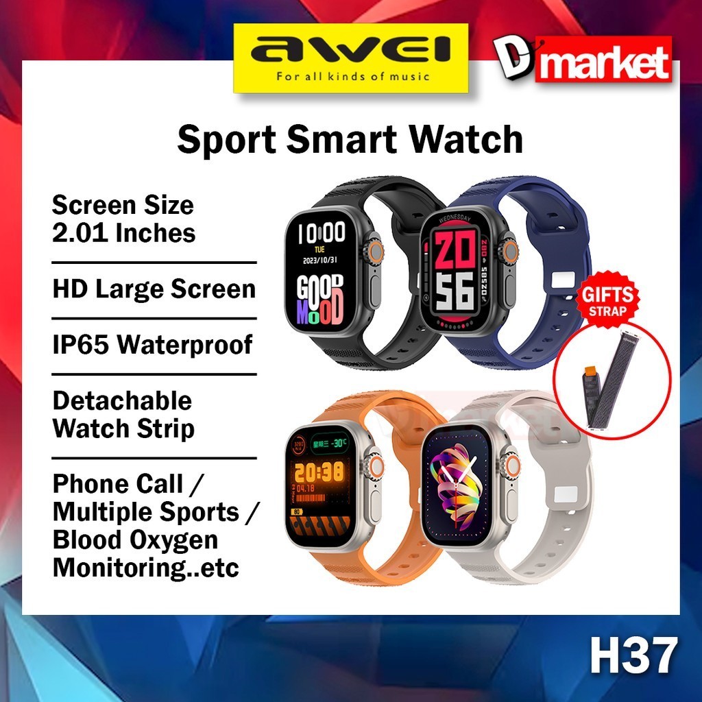 Awei H37 Smart Watch Sport 2.01inch HD Screen Heart Rate Monitoring ...