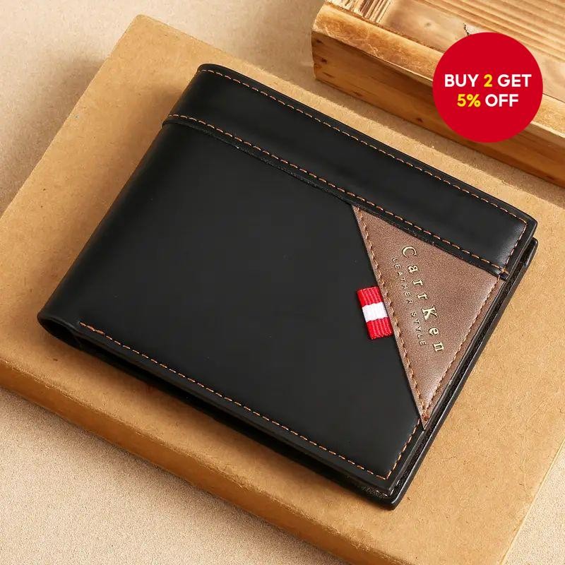 Men's Short Color Block Zipper Wallet - Large Capacity Multi-Card ...